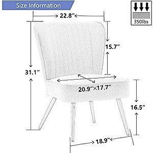 Alunaune Accent Chair Set of 2 Upholstered Living Room Chairs Modern Bedroom Furniture Sets Armless Slipper Club Chair Guest Reception Couch Comfy Wingback Single Sofa-Ivory
