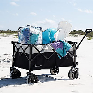 Moon Lence Collapsible Outdoor Utility Wagon Heavy Duty Folding Garden Portable Hand Cart with All-Terrain Beach Wagon ，Big Wheels, Adjustable Handle & Drink Holders