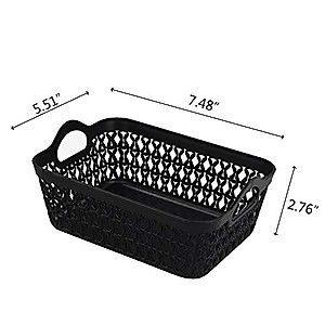 Rinboat Small Plastic Desktop Storage Basket Tray, Black, 12 Packs