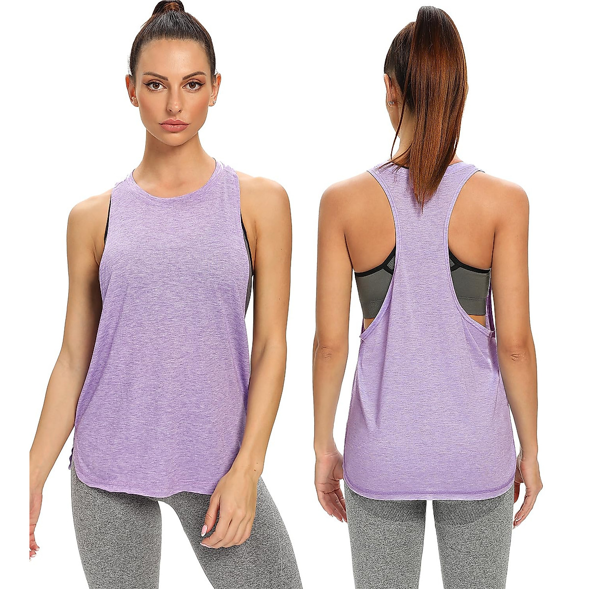 Ullnoy Workout Tank Tops for Women Crewneck Running Muscle Tanks Loose Lightweight Sleeveless Gym Yoga Sport Shirts-5 Pack Black/Light Gray/White/Purple/Blue S