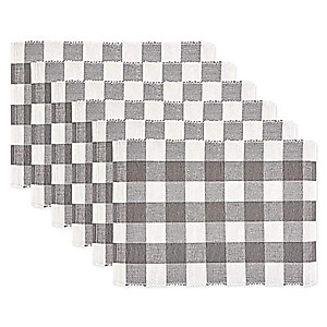 DII Buffalo Check Collection, Classic Farmhouse Tabletop Set, Placemat Set, 13x19, Gray & White, 6 Piece