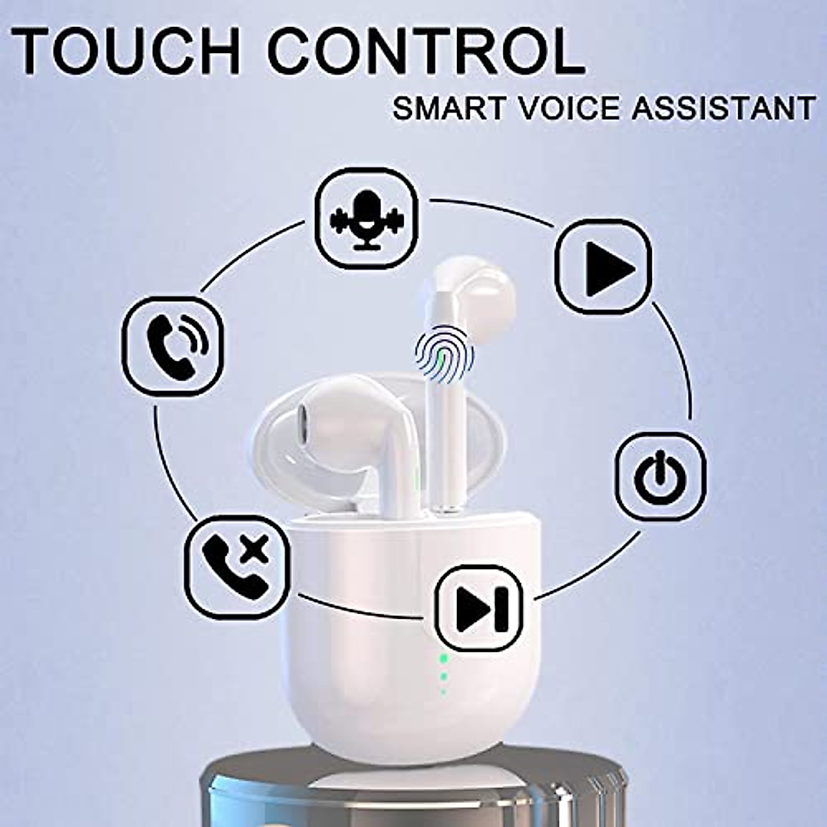 GGGame Wireless Earbuds，Bluetooth 5.3 Noise Cancelling Earbuds，Bluetooth Headphones 3D HiFi Stereo Bass， IPX7 Waterproof Sports Touch Control with USB-C Fast Charge Mini Charging Case for Android iOS