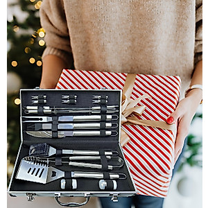 SINEYENA 19pc Heavy Duty BBQ Grill Tool Set in Case - The Very Best Grill Gift on Birthday Wedding - Professional BBQ Accessories Set for Outdoor Cooking Camping Grilling Smoking