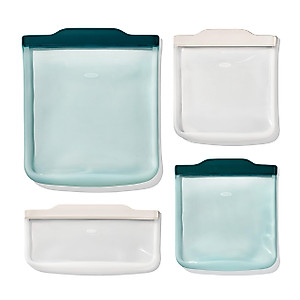 OXO Good Grips Silicone Reusable Bags – 4 Piece Starter Set - Oat/Lagoon