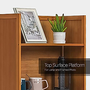 MoNiBloom 4 Tier Bookshelf, Bamboo Display Shelves Bookcase Storage Book Shelves Organizer Freestanding for Living Room Bedroom Office Décor, Brown