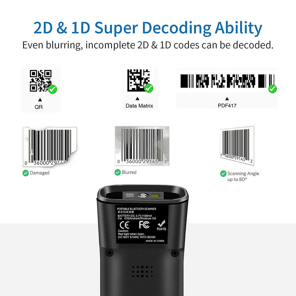 Wireless barcode scanner with stand, Compatible with Bluetooth,2.4GHz Wireless & Wired Connection all in one for Computer POS Warehouse Inventory Library