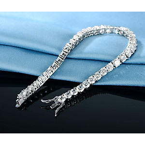 Gemsme 18K White Gold Plated 4.0 Round Cubic Zirconia Classic Tennis Bracelet 7.0 Inch For women