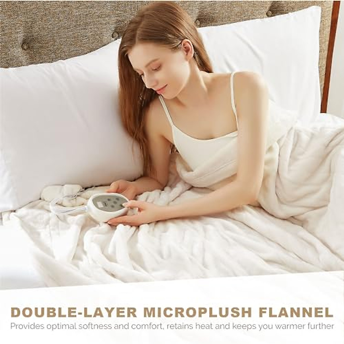 Degrees of Comfort Electric Blanket King Size, Heated Blanket for Bed,Dual Control W/Auto Shut Off,Machine Washable,Ivory, 104x﻿90