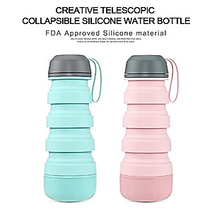 Ckiutn Collapsible Silicone Water Bottle, Reusable BPA Free Foldable Expandable Water Bottles, 13OZ Portable Leak Proof Twist Cap Water Cup with Bottom Storage Container (Green)