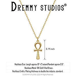 Dremmy Studios Dainty Gold Ankh Cross Necklace 14K Gold Filled Simple Pray for Peace Ankh Cross Pendant Necklace for Women Minimalist Personalized Jewelry