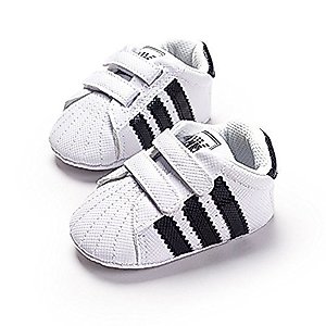 LIVEBOX Newborn Baby Boys' Premium Soft Sole Infant Prewalker Toddler Sneaker Shoes (S: 0~6 Months, White)