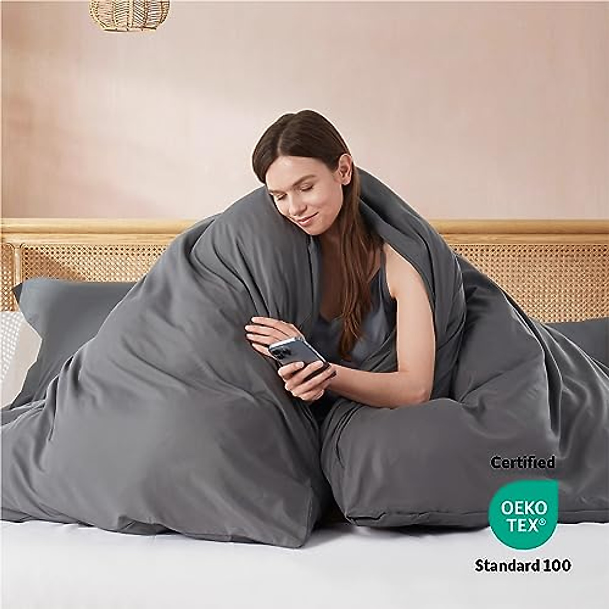 Nestl Grey Duvet Cover Queen Size - Soft Double Brushed Queen Duvet Cover Set, 3 Piece, with Button Closure, 1 Duvet Cover 90x90 inches and 2 Pillow Shams