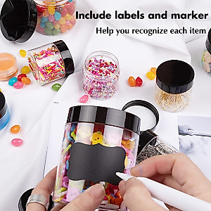 4 oz Plastic Jars with Lids, Round Clear Cosmetic Jars, Wide-mouth Plastic Containers with Inner Liners and Labels for Beauty Products, Makeup, Lotions, Body Scrub, Creams (Black Lid, 6 Pieces)