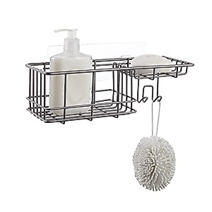 SunnyPoint Classic Wall Mounted Shower Caddy Organizer Basket Shelf With Removable Adhesive Hook. No Drilling Needed (Gunmetal, Standard)