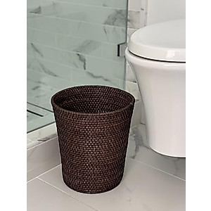 Kouboo Loma Round Rattan Paper Waste Basket, Trash Can Bathroom, Garbage Bin, Bedroom, Kitchen, Office, Home Desk Small Wicker Bin for Waste, Paper, Espresso
