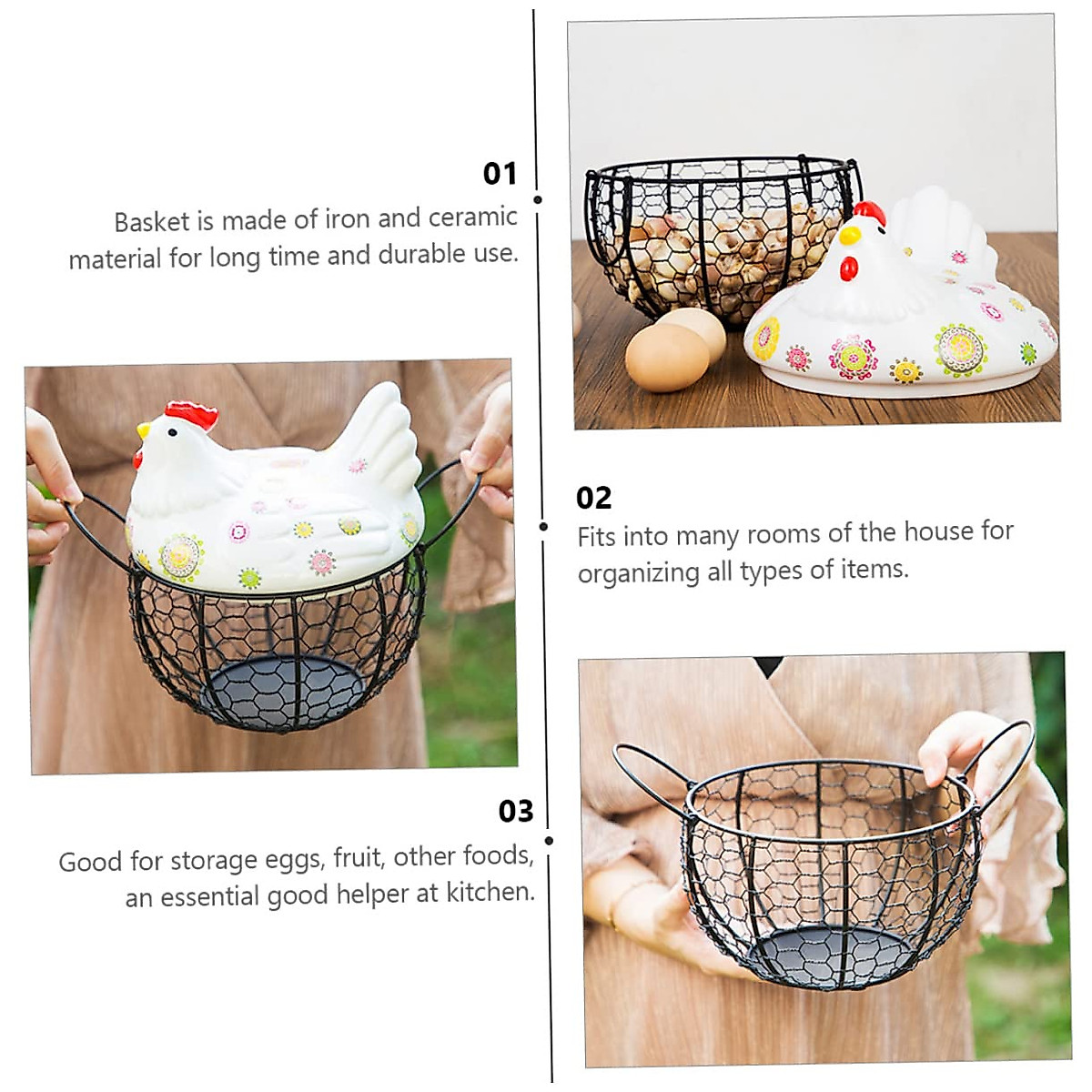COLLBATH 1pc Egg Basket Refrigerator Organizer Bins Eggs Dining Table Decor Desktop Decor Rustic Wire Egg Basket Metal Egg Stand Chicken Wire Basket Fruit Basket Vegetable Basket Ceramics