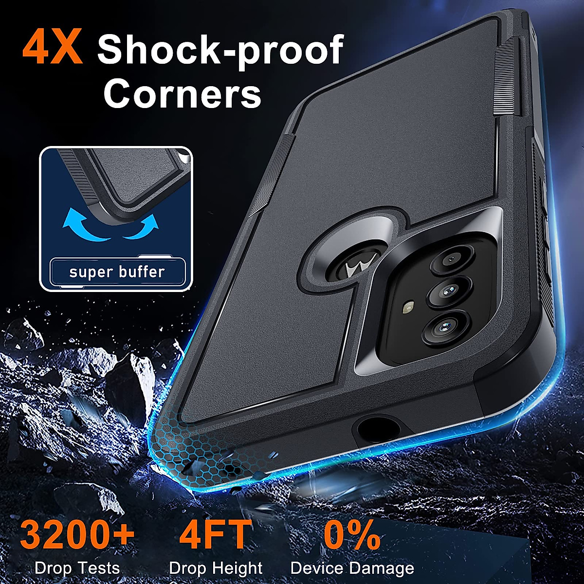 for Motorola Moto G Play 2023, Moto G Pure, Moto G Power 2022 Case with Tempered Glass Screen Protector, 2-in-1 Full Body Heavy Duty Rugged Shockproof Protective Phone Cover, Black Matte