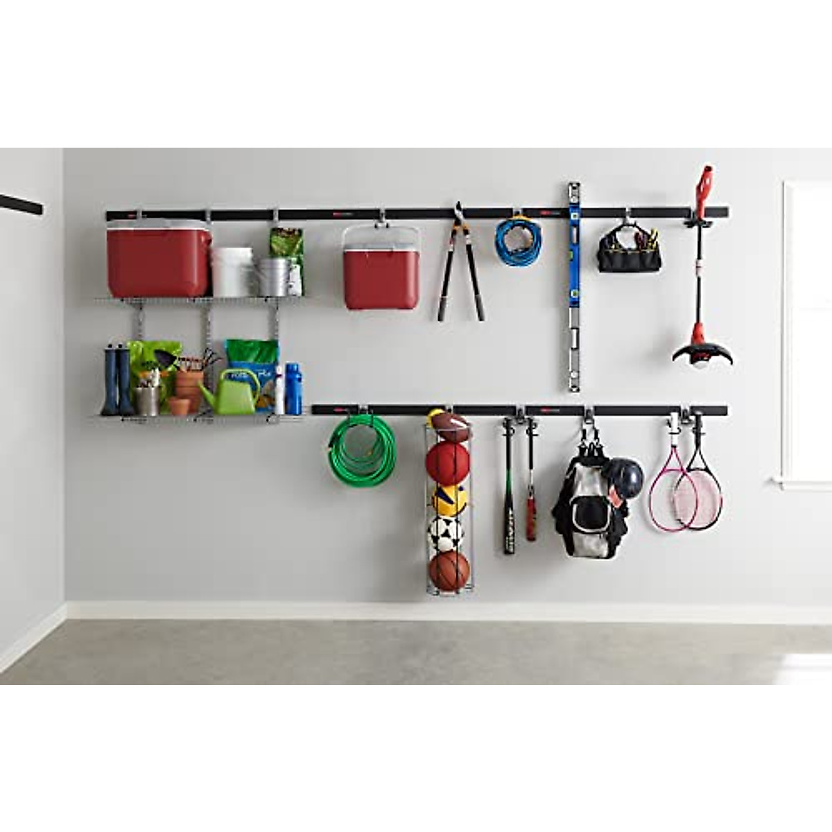 Rubbermaid FastTrack Garage Storage Bike Storage Kit, 3 Piece, All in One Rail Hook Kit Organizer, Heavy Duty Organization for Home/Garage/Wall/Shed