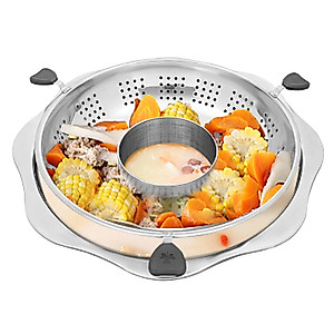 Leblett Stainless Steel Shabu Shabu Hot Pot And Filter Grid Combo,14“ Inner Dia Large Lifting Hot Pot W/Lifting Strainer,Fit Induction Cooktop Gas Stove Ceramic Stove,for 8-12 Persons(w/Small Pot,A)