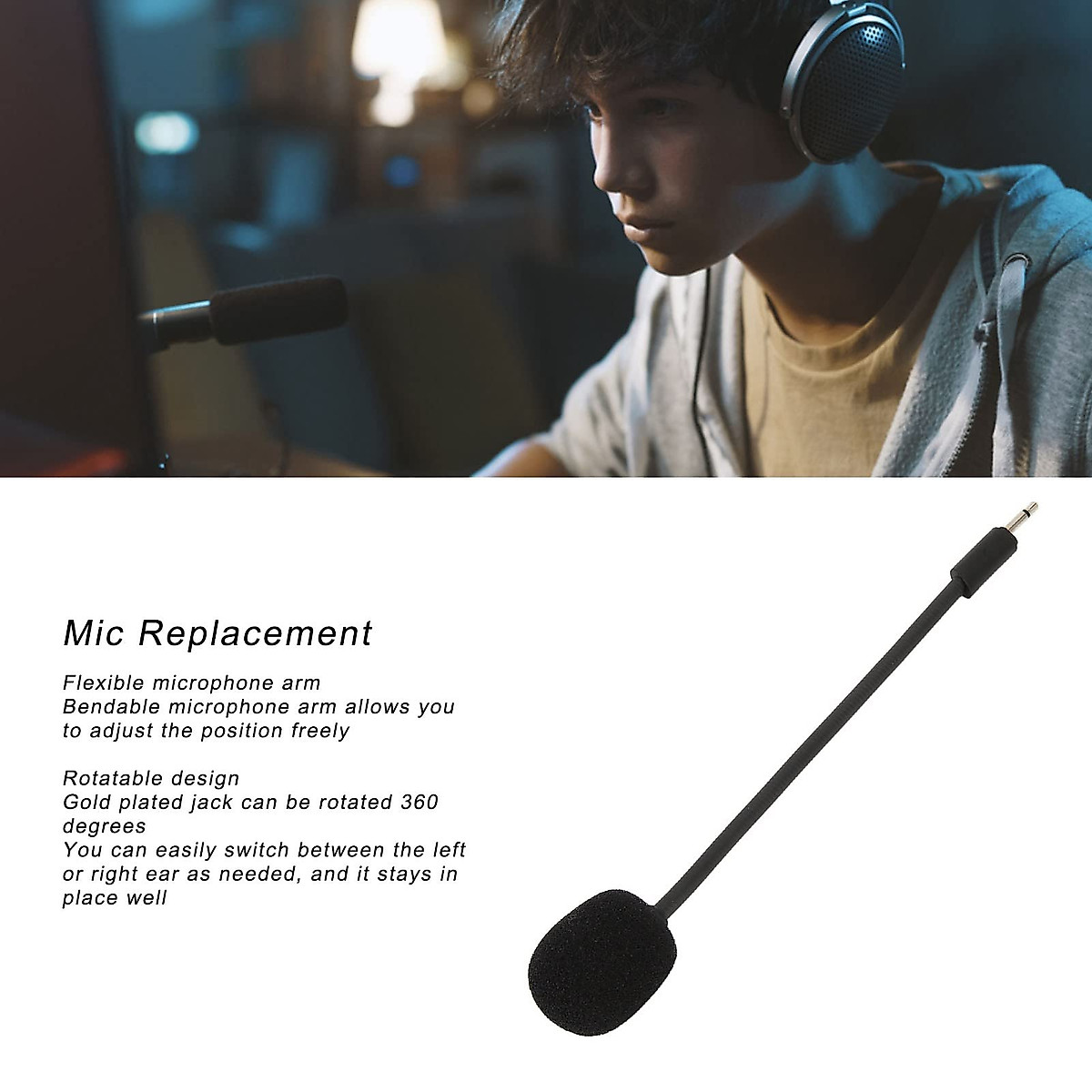 Game Mic Replacement for 100, Noise Cancelling Sponge Adjustable Microphone Arm, 2.5mm Detachable Game Boom Microphone for Gaming Headsets
