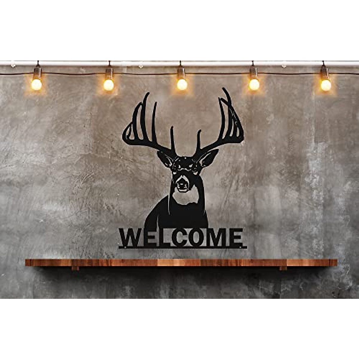 Welcome Whitetail Deer Buck Metal Wall Art Sign | Laser Cut | Black | Home Cabin Decor | Big Game Steel