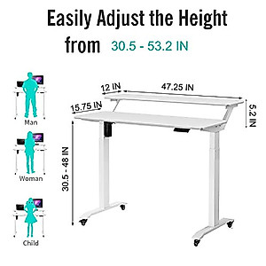 UNICOO - 2 Tier Electric Height Adjustable Standing Desk, Electric Standing Workstation Home Office Sit Stand Up Desk (White Top/White Leg - Electric- 2 Tier)