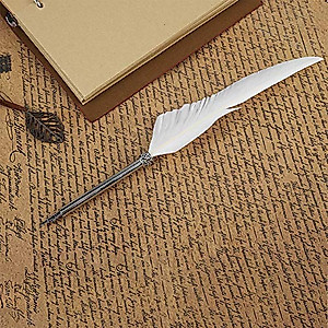Sanpyl Quill Pen Set, Retro Quill Feather Pen Set with Leather Notebook Antique Calligraphy Writing Quill Pen Set Stationery Gift Box. (White)
