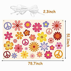 Hippie Groovy Backdrop Banner 60's70's Party Background Extra Large Backdrops Boho Flower Peace Logo Party Sign Scene Setters Wall Decoration Supplies for Indoor Outdoor Photo Booth Props