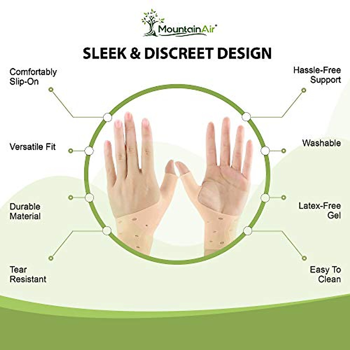 MountainAir Gel Wrist Thumb Brace, 4 PCs - Waterproof Wrist Brace to Fit Left Right Hand - Thumb Support Braces Cool Wrap for Arthritis & Carpal Tunnel Pain Relief – Latex Rubber Thumb Brace