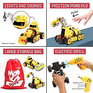 14-in-1 Take Apart Construction Toys 155pcs DIY Engineering Playset, 2 Electric Drills, Play Mat and Road Signs, Push & Go STEM Learning Bundle w/Lights, Sounds for Early Education, Boys and Girls 4+