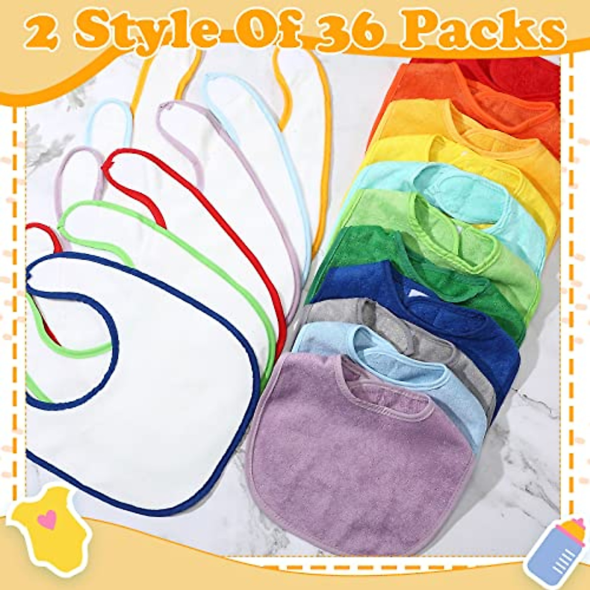 36 Pack Unisex Baby Cotton Bibs Baby Terry Bibs bulk Adjustable Baby Terry Cotton Drool Bibs Multicolor Infant Toddler Newborns Bandana Drool Bibs Set for Boys Girls Teething Drooling Feeding Eating