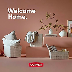 Curver Jute Large Decorative Plastic Organization and Storage Baskets, Perfect Bins for Home Office, Closet Shelves, Kitchen Pantry and All Bedroom Essentials, Pack of 4, Black