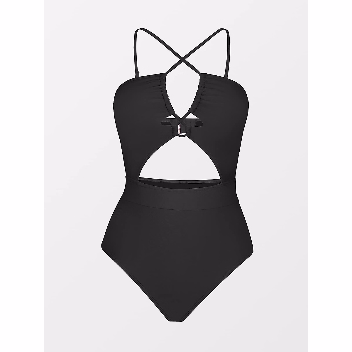 CUPSHE Women's One Piece Swimsuit Plunge Neckline Cutout Criss Cross Bathing Suit Black M