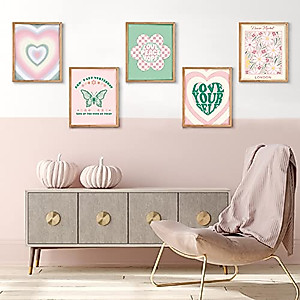 12 Pieces Danish Pastel Room Decor Green and Pink Wall Art Poster Aesthetic Room Decor Unframed Canvas Abstract Posters for Living Room Teen Room Decor, 8 x 10 Inches