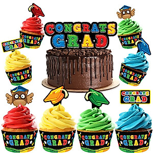 Treasures Gifted Preschool Graduation Cake Topper Set - (1) Grad Cake Topper & (24) Graduation Cupcake Toppers & Matching Wrappers - Graduation Party Supplies - Preschool Graduation Decorations