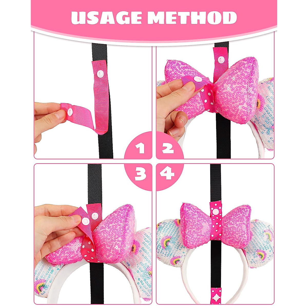 3 Pcs Mouse Ears Holder, Mouse Ear Headband Holder Organizer, Headband Storage Display Stand, Hanging Hair Accessory Rack for Girls Room Wall Decor