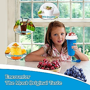 Slushy Maker Cup, DIY Magic Slushy Maker Squeeze Cup, Portable Smoothie Squeeze Cup for Juices, Milk and Ice Cream Make, Double Layers Silica Cup with Lid & Straw for Kids, Friends, Family (Blue)