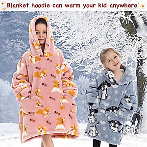 Wearable Blanket Hoodie for Kids Toddler Oversized Sweatshirt Cute Fleece Sherpa Blanket Girls Boys Shark 6-10 Year
