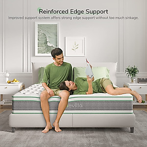 Novilla King Mattress 12 Inch Hybrid Mattress in a Box, Innerspring Mattress with Gel Memory Foam for a Cool Sleep, Pressure Relief, Medium Firm Mattress with Pillow Top, Groove