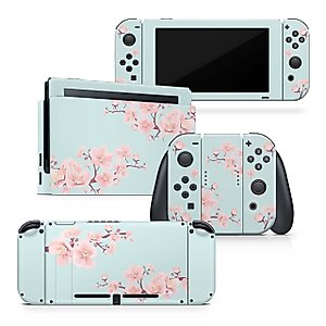 TACKY DESIGN Japanese Cherry Blossom Skin Compatible with Nintendo Switch Skin, Beige Color Skin Compatible with Nintendo Switch Skin, Vinyl 3m Sticker, Full wrap Cover (Light Blu)