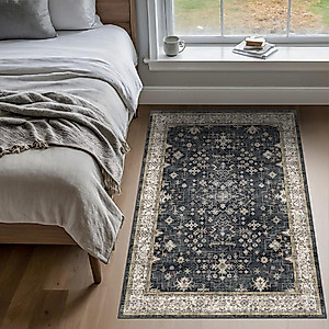 Boho Large 3x5 Entryway Rug Indoor - Washable Non-Slip Low Pile Ultra Soft Area Rug for Large Kitchen - Modern Aesthetic Geometric Design (3x5 Black/Multi)