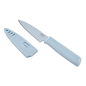 Kuhn Rikon Colori Non-Stick Straight Paring Knife with Safety Sheath, 4 inch/10.16 cm Blade, Sea Salt