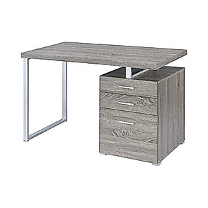 Coaster Home Furnishings Brennan Modern 3 Drawer Home Office Writing Computer Desk Silver Metal Frame Weathered Gray