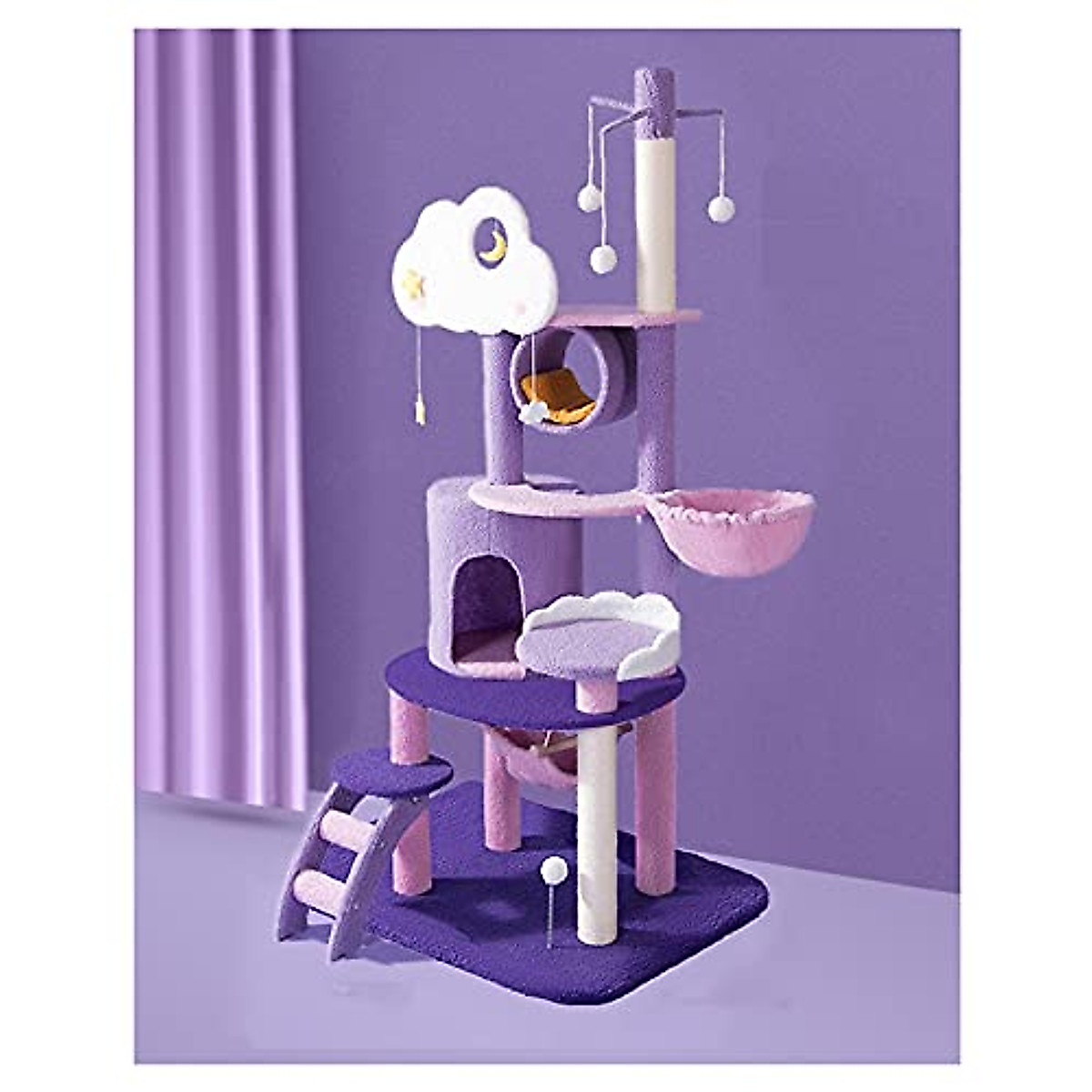 Dreamy Purple Cat Climbing Frame, Cat Litter, Cat Tree, One Scratching Post, Large Cat Tower, Cat Scratching Board Toy, Jumping Platform, Villa Made Of Composite Cashmere Loop Material, Soft And Comfo