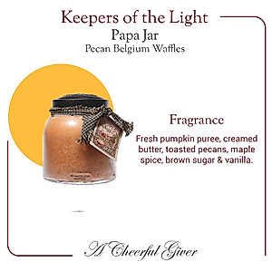 A Cheerful Giver — Pecan Belgium Waffles - 34oz Papa Scented Candle Jar with Lid - Keepers of the Light - 155 Hours of Burn Time, Gift for Women, Brown