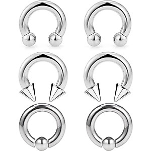 Ocptiy 8G Septum Ring Jewelry Ear Earrring Gauges Tunnel Plug stretching kit Big Large Septum Nose lip Ring Hoop Stainless Surgical Steel Cartilage Helix Tragu Earring Piercing Jewerly Women Men 12mm