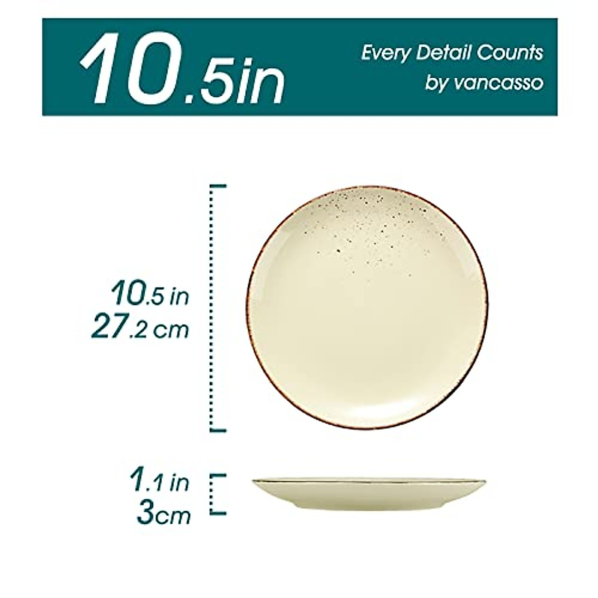 vancasso Navia Nature Dinner Plate Set of 4, Stoneware Vintage Look Cream Dinnerware Tableware, 10.5 Inch Snack/Salad/Fruit/Side Plate