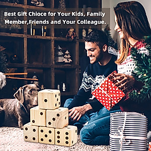 ApudArmis Giant Wooden Yard Dice Game, 3.5In Big Dice Lawn Game Set with Scoreboard & Carrying Bag - Large Pine Wooden 6 Dice Backyard Game for Kids Adults Family