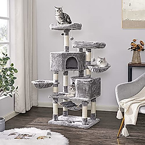 BEWISHOME Multi-Level Cat Tree for Indoor Cats Large Cat Tower Cat Condo with Sisal Scratching Posts, Perches, Houses, Hammock and Baskets, Furniture Kitty Activity Center Kitten Play House MMJ05G