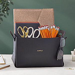 2 Pack Faux Leather Foldable Storage Bins with Handles, Collapsible Baskets for Home Organization (Black, 10 x 6.5 In)